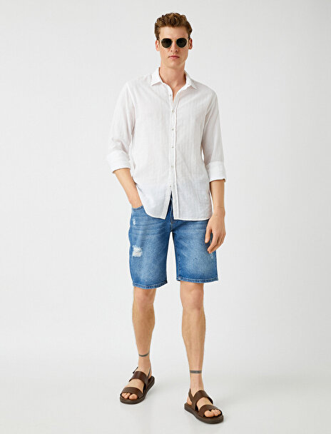 Koton Erkek Eskitilmiş Kot Şort