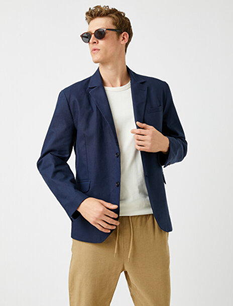 Koton Erkek Slim Fit Blazer Ceket Cepli Önü Düğmeli