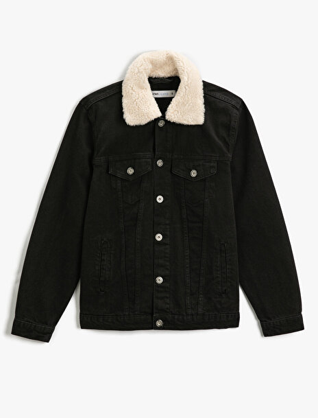 Koton Erkek Suni Kürk Yakalı Kot Mont