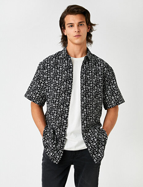 Koton Erkek Etnik Desenli Kısa Kollu Gömlek