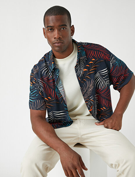 Koton Erkek Yaprak Desenli Kısa Kollu Gömlek