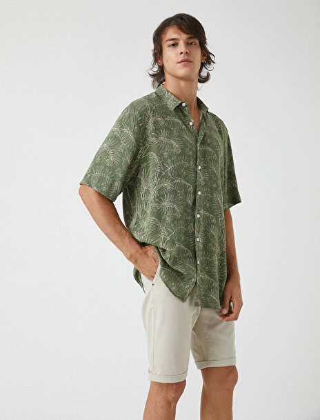 Koton Erkek Yaprak Desenli Kısa Kollu Gömlek