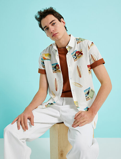 Koton Erkek Sörf Baskılı Kısa Kollu Gömlek Koton Erkek Sörf Baskılı Kısa Kollu Gömlek