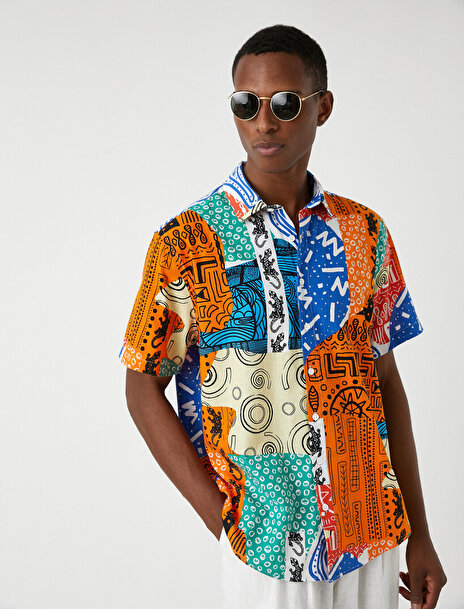 Koton Erkek Etnik Desenli Kısa Kollu Gömlek