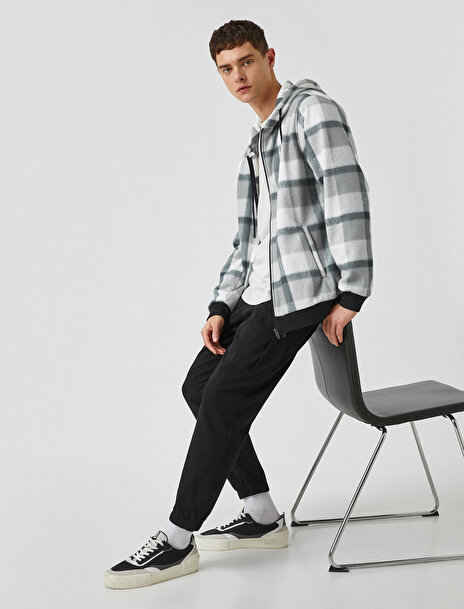 Koton Erkek Ekose Polar Kapüşonlu Sweatshirt