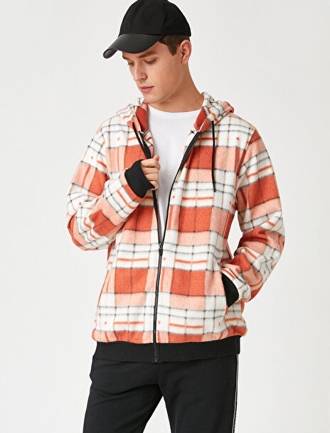 Koton Erkek Ekose Polar Kapüşonlu Sweatshirt