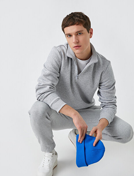 Koton Erkek Dik Yaka Yarım Fermuarlı Sweatshirt