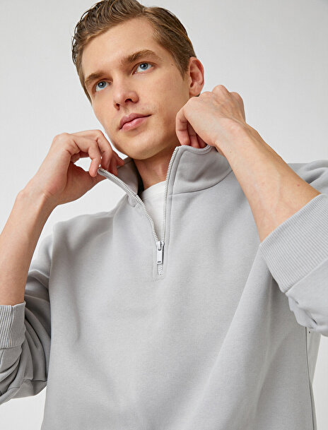 Koton Erkek Dik Yaka Yarım Fermuarlı Sweatshirt
