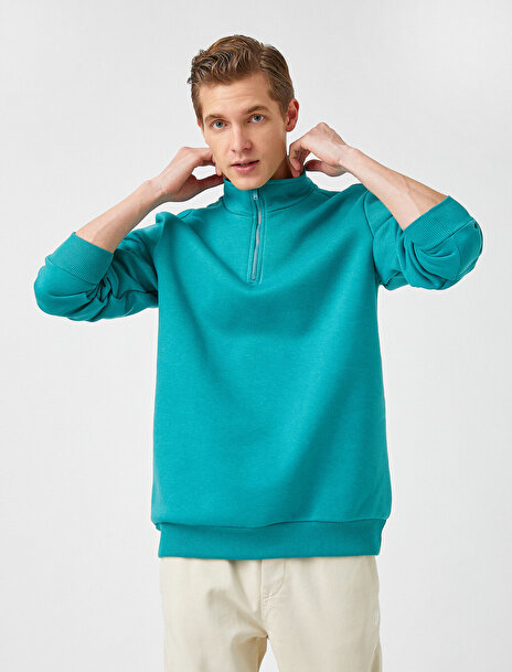 Koton Erkek Dik Yaka Yarım Fermuarlı Sweatshirt