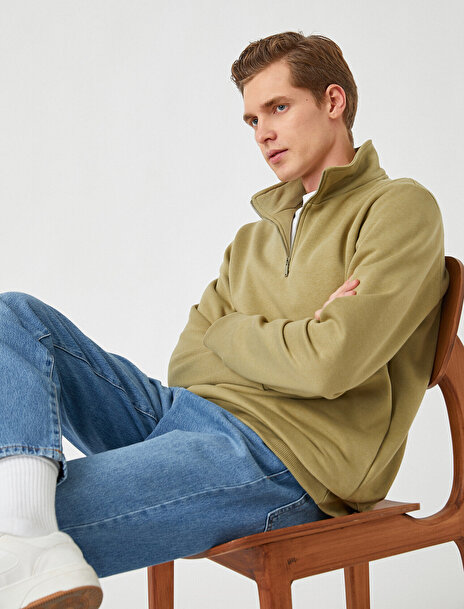 Koton Erkek Dik Yaka Yarım Fermuarlı Sweatshirt