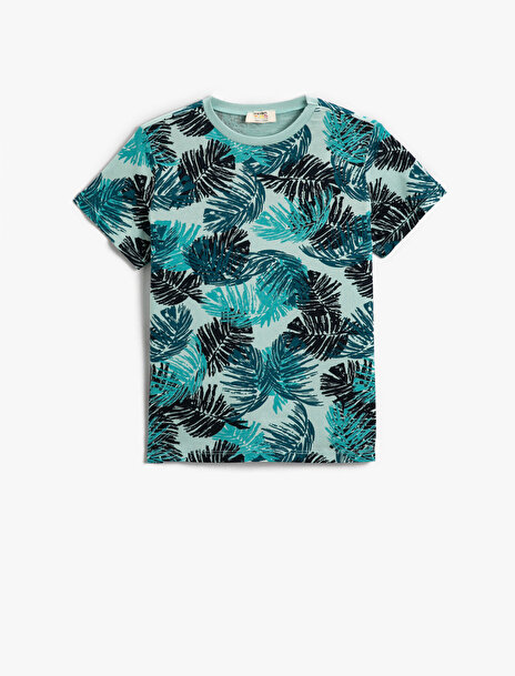 Koton Erkek Çocuk Yaprak Baskılı Kısa Kollu Tişört Pamuklu