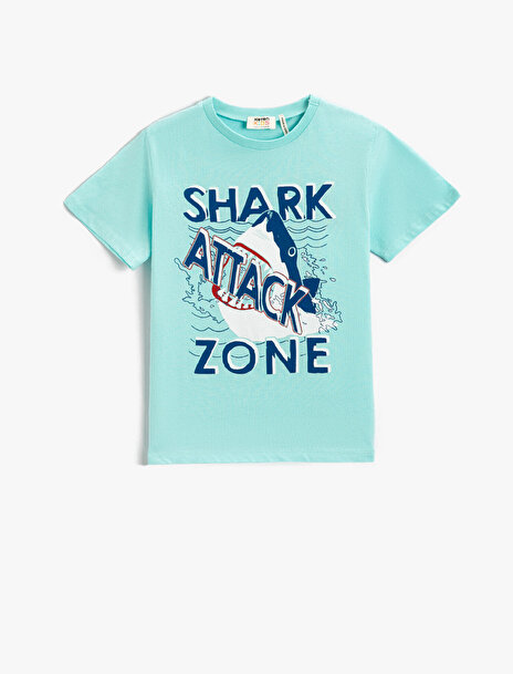 Koton Erkek Çocuk Köpek Balığı Baskılı Kısa Kollu Tişört Pamuklu