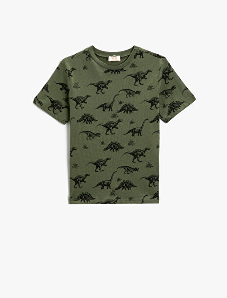 Koton Erkek Çocuk Dinozor Baskılı Kısa Kollu Tişört Pamuklu