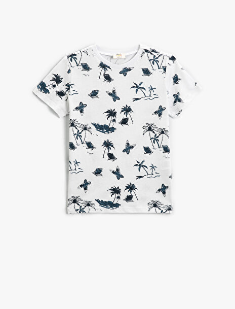 Koton Erkek Çocuk Yaz Temalı Baskılı Kısa Kollu Tişört Pamuklu