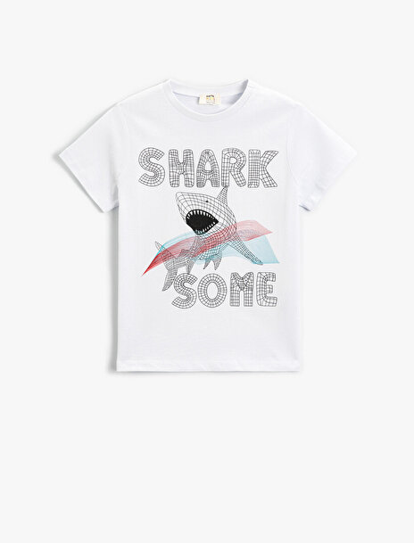 Koton Erkek Çocuk Köpek Balığı Baskılı Kısa Kollu Tişört Pamuklu