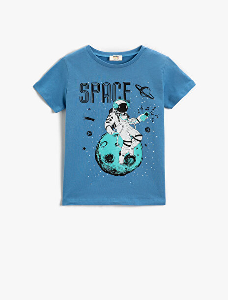 Koton Erkek Çocuk Astronot Baskılı Kısa Kollu Tişört Pamuklu