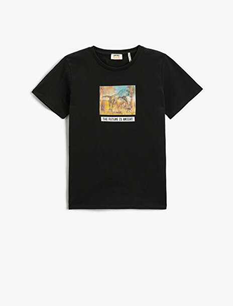 Koton Erkek Çocuk Dinozor Hologramlı Kısa Kollu Tişört Pamuklu