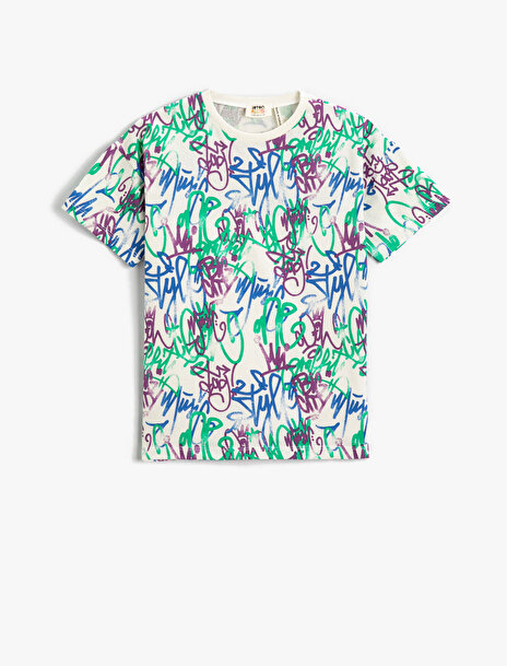 Koton Erkek Çocuk Graffiti Baskılı Kısa Kollu Tişört Pamuklu