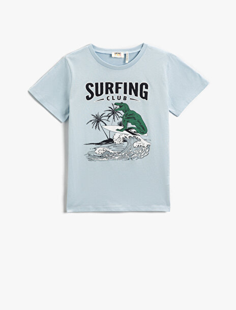 Koton Erkek Çocuk Dinozor Baskılı Kısa Kollu Tişört Pamuklu