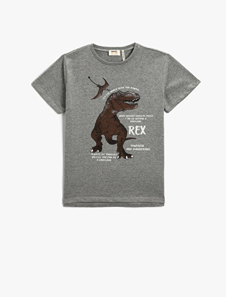 Koton Erkek Çocuk Dinozor Baskılı Kısa Kollu Tişört Bisiklet Yaka