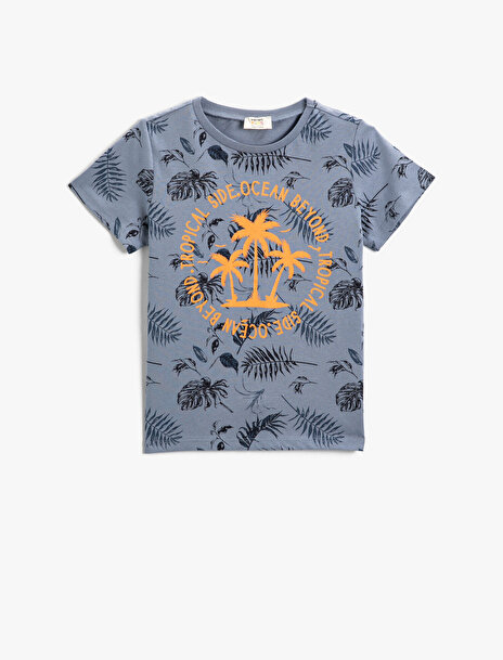 Koton Erkek Çocuk Palmiye Baskılı Kısa Kollu Tişört Pamuklu