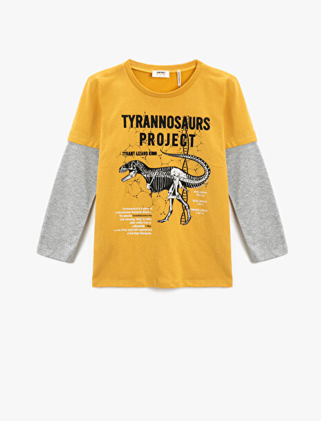 Koton Erkek Çocuk Dinozor Baskılı Tişört Uzun Kollu Pamuklu
