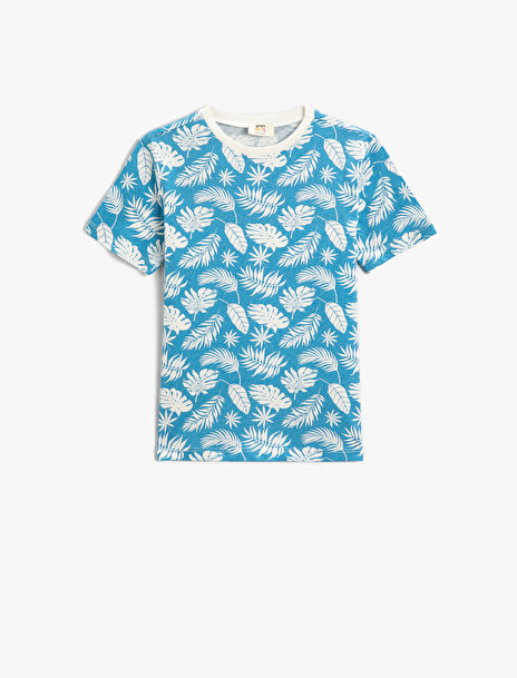Koton Erkek Çocuk Yaprak Baskılı Kısa Kollu Tişört Pamuklu