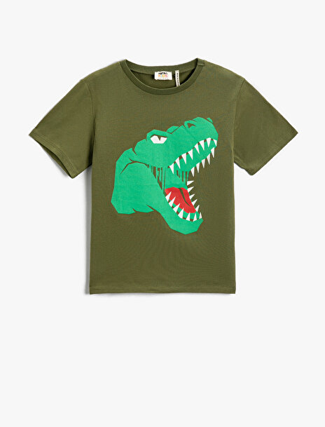 Koton Erkek Çocuk Dinozor Baskılı Kısa Kollu Tişört Pamuklu
