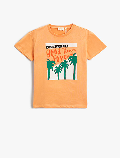 Koton Erkek Çocuk Palmiye Baskılı Tişört Şehir Temalı Pamuklu Bisiklet Yaka