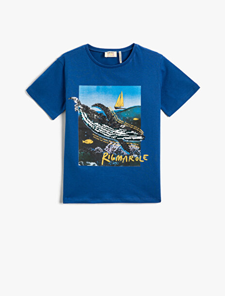 Koton Erkek Çocuk Balina Pul Payetli Kısa Kollu Bisiklet Yaka Tişört Pamuklu Koton Erkek Çocuk Balina Pul Payetli Kısa Kollu Bisiklet Yaka Tişört Pamuklu