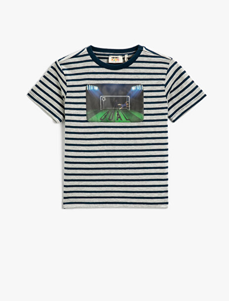 Koton Erkek Çocuk Futbol Hologramlı Çizgili Tişört Pamuklu Koton Erkek Çocuk Futbol Hologramlı Çizgili Tişört Pamuklu