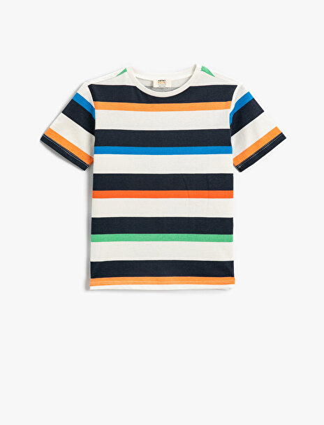 Koton Erkek Çocuk Çok Renkli Çizgili Kısa Kollu Tişört Pamuklu