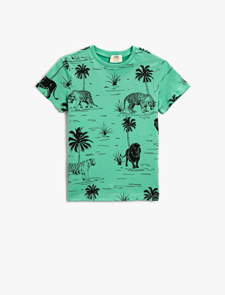 Koton Erkek Çocuk Hayvan Baskılı Kısa Kollu Tişört Pamuklu