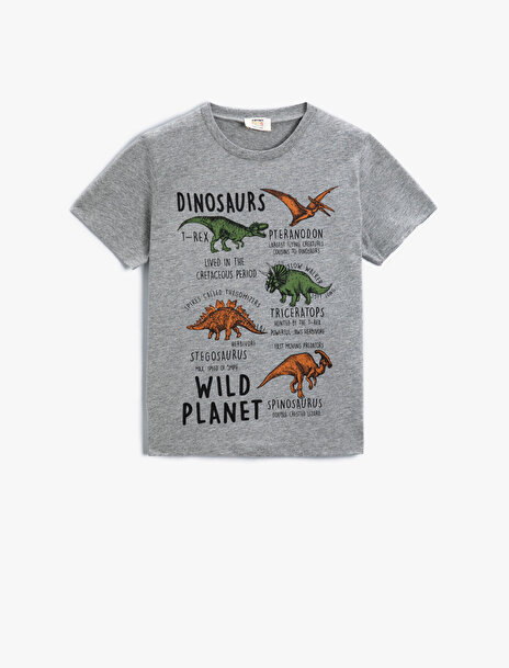 Koton Erkek Çocuk Dinozor Baskılı Kısa Kollu Tişört Bisiklet Yaka