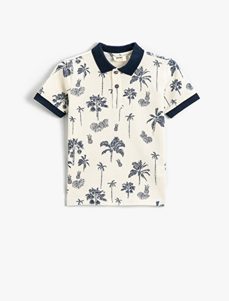 Koton Erkek Çocuk Palmiye Baskılı Polo Yaka Tişört Pamuklu