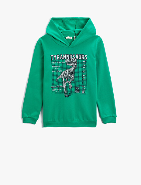 Koton Erkek Çocuk Dinozor Baskılı Kapşonlu Sweatshirt Uzun Kollu