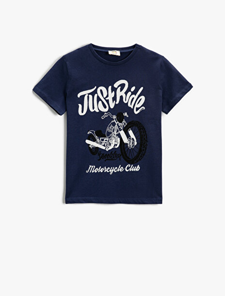 Koton Erkek Çocuk Motosiklet Baskılı Kısa Kollu Tişört Pamuklu