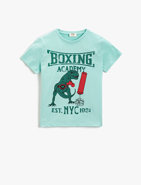 Koton Erkek Çocuk Dinozor Baskılı Kısa Kollu Tişört Pamuklu Box Temalı