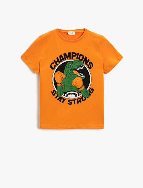 Koton Erkek Çocuk Dinozor Baskılı Kısa Kollu Tişört Pamuklu