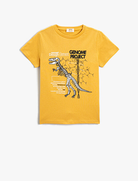 Koton Erkek Çocuk Dinazor Baskılı Pamuklu Bisiklet Yaka Kısa Kollu Tişört
