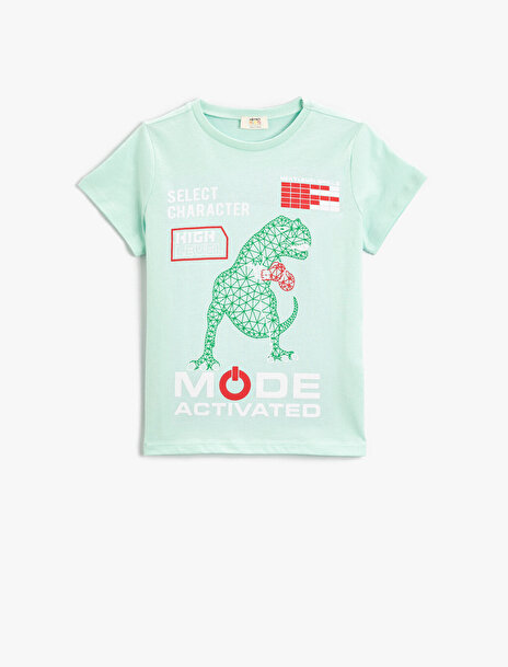 Koton Erkek Çocuk Dinozor Baskılı Tişört Bisiklet Yaka Kısa Kollu Pamuklu