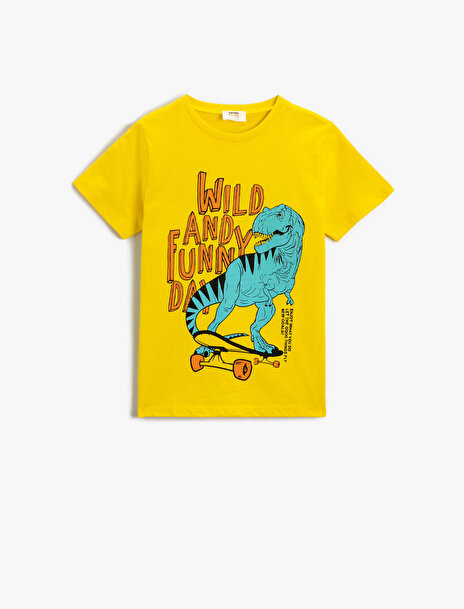 Koton Erkek Çocuk Dinozor Baskılı Kısa Kollu Tişört Pamuklu Bisiklet Yaka