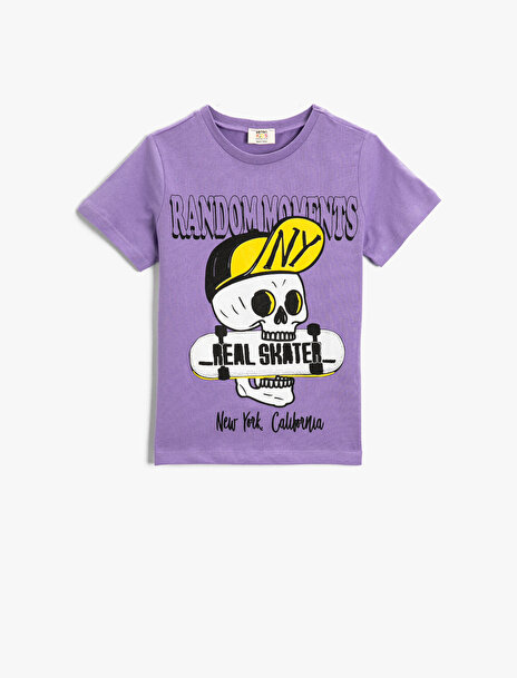 Koton Erkek Çocuk Kuru Kafa Baskılı Tişört Bisiklet Yaka Kısa Kollu Pamuklu