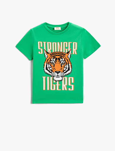 Koton Erkek Çocuk Kaplan Baskılı Kısa Kollu Tişört Pamuklu