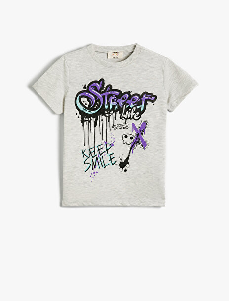 Koton Erkek Çocuk Graffiti Baskılı Kısa Kollu Tişört Bisiklet Yaka