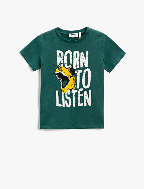 Koton Erkek Çocuk Dinozor Baskılı Kısa Kollu Tişört Pamuklu
