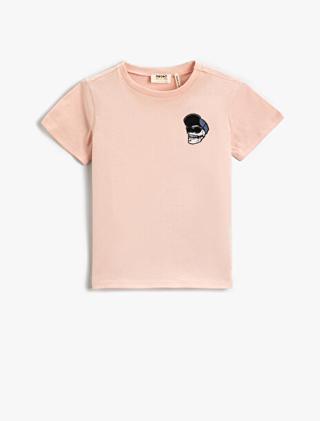 Koton Erkek Çocuk Kuru Kafa İşlemeleli Tişört Pamuklu Bisiklet Yaka Kısa Kollu