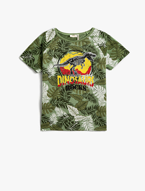 Koton Erkek Çocuk Dinozor Baskılı Tişört Kısa Kollu Bisiklet Yaka Pamuklu