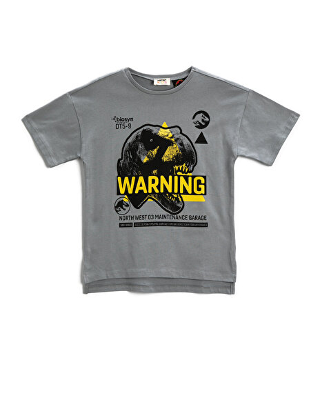 Koton Erkek Çocuk Dinozor Baskılı Tişört Lisanslı Kısa Kollu Bisiklet Yaka Pamuklu