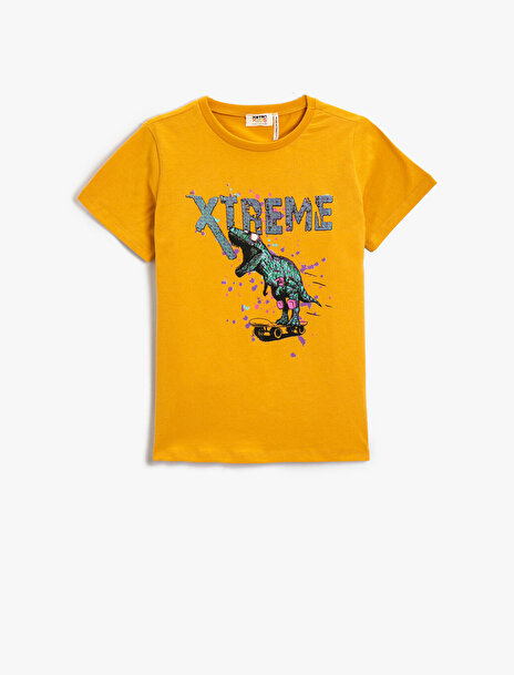 Koton Erkek Çocuk Dinazor Baskılı Pamuklu Bisiklet Yaka Kısa Kollu Tişört